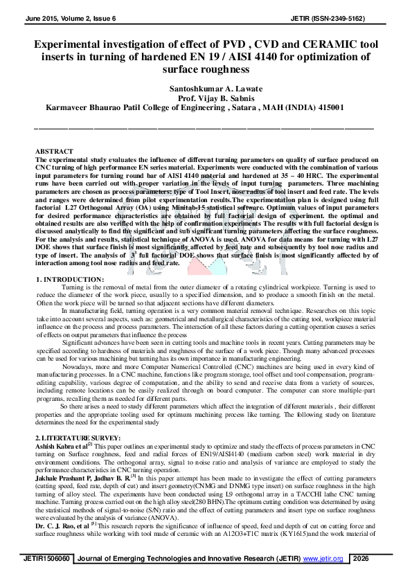(PDF) Experimental investigation of effect of PVD , CVD and CERAMIC ...