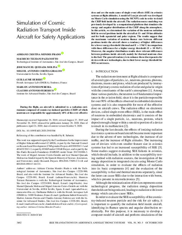 (PDF) Simulation of Cosmic Radiation Transport Inside Aircraft for ...