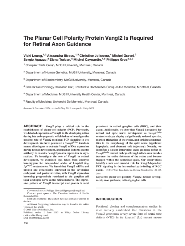 (PDF) Vangl2's Role in Retinal Axon Guidance