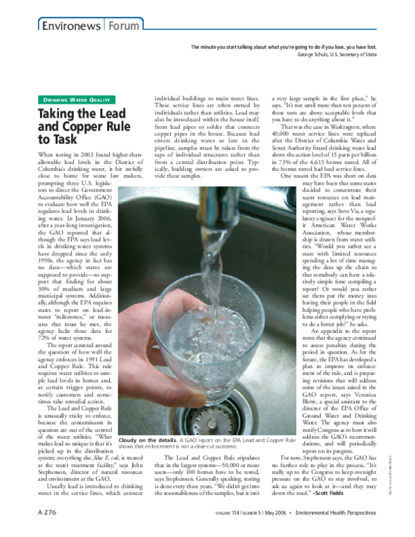 (PDF) Drinking Water Quality: Taking the Lead and Copper Rule to Task