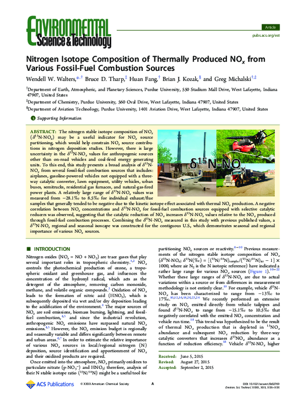 (PDF) Nitrogen Isotope Composition of Thermally Produced NOx from ...