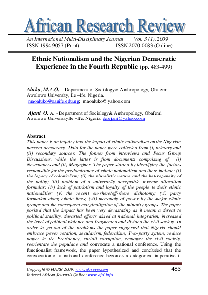 (PDF) Ethnic Nationalism and the Nigerian Democratic Experience in the ...