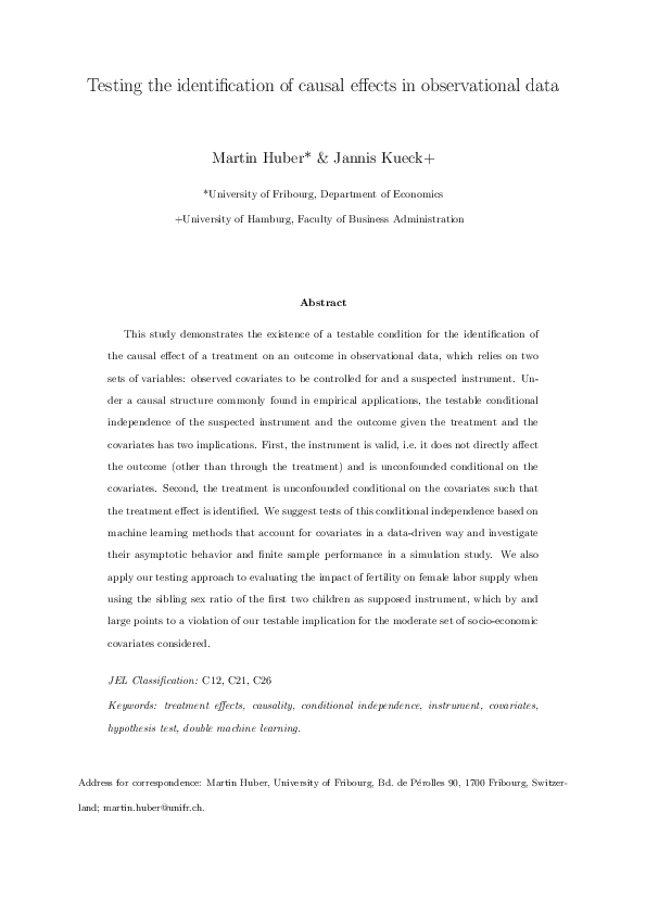 Pdf Testing The Identification Of Causal Effects In Observational