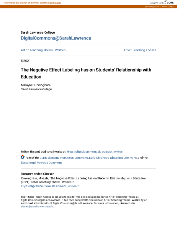(PDF) The Negative Effect Labeling has on Students\u27 Relationship ...