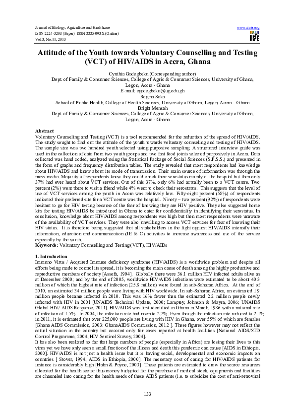 (PDF) Attitude of the Youth towards Voluntary Counselling and Testing ...