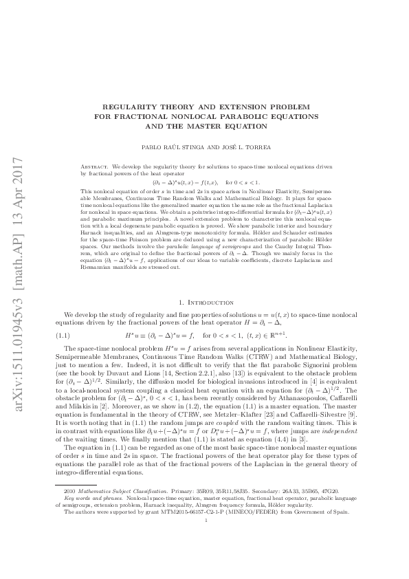 (PDF) Regularity Theory and Extension Problem for Fractional Nonlocal Parabolic Equations and ...