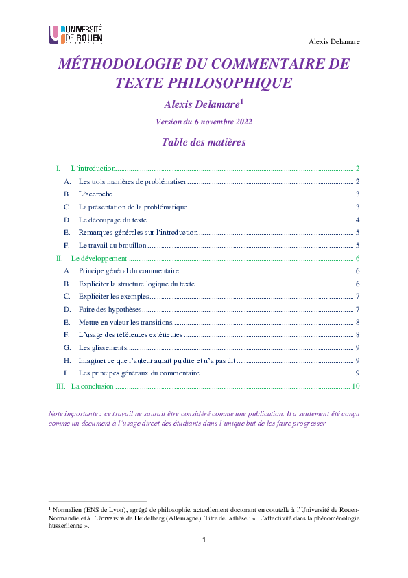 (PDF) Méthodologie du commentaire philosophique