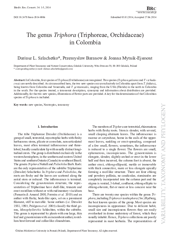 (PDF) The genus Triphora (Triphoreae, Orchidaceae) in Colombia