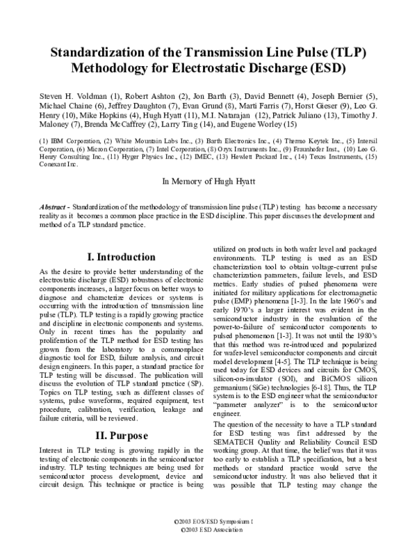 (PDF) Standardizing TLP Methodology for ESD Testing