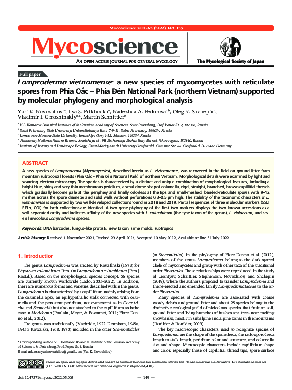 (PDF) Lamproderma vietnamense: a new species of myxomycetes with ...