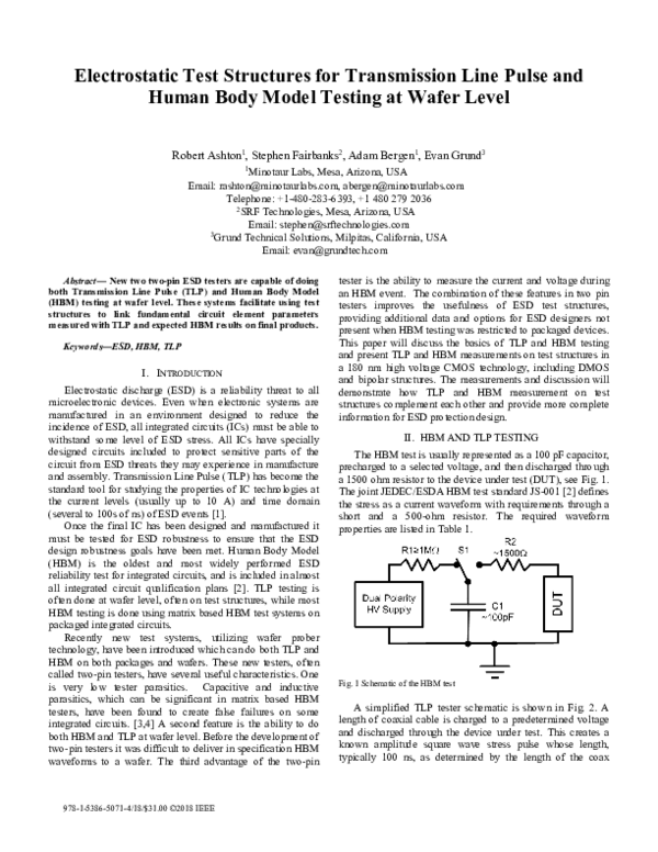 (PDF) Electrostatic test structures for transmission line pulse and ...