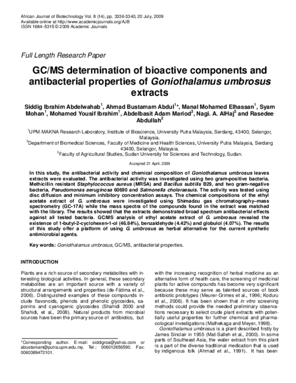 (PDF) GC/MS determination of bioactive components and antibacterial properties of Goniothalamus ...