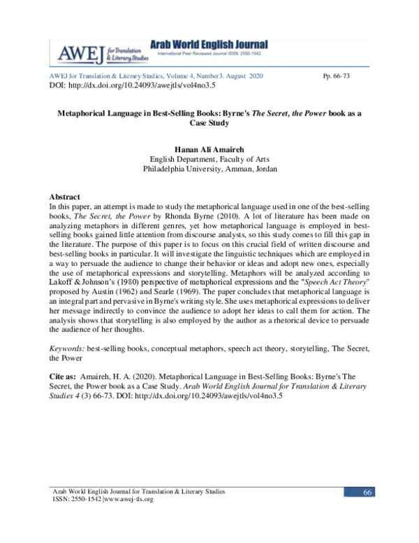 (PDF) Metaphorical Language in Best-Selling Books: Byrne's The Secret ...