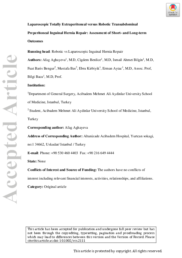 (PDF) Laparoscopic totally extraperitoneal vs robotic transabdominal preperitoneal inguinal ...