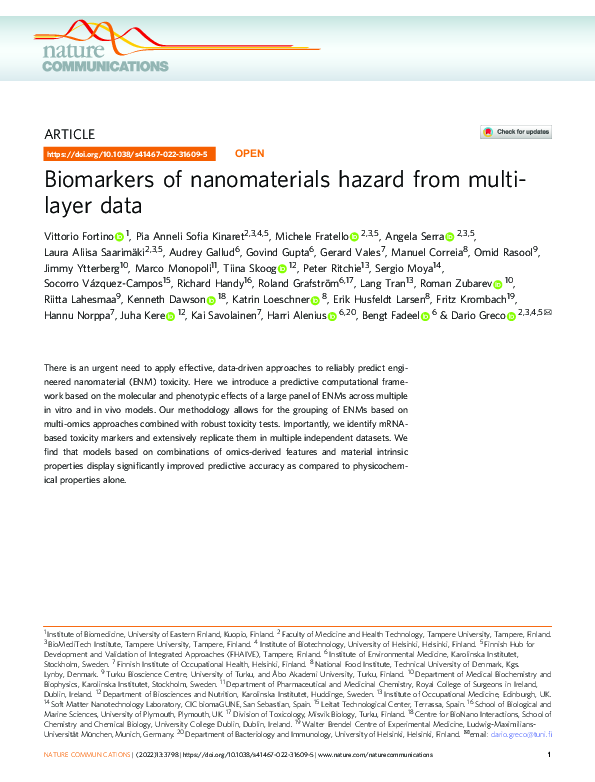 (PDF) Biomarkers of nanomaterials hazard from multi-layer data | Roland ... (PDF) Biomarkers of nanomaterials hazard from multi-layer data | Roland ...