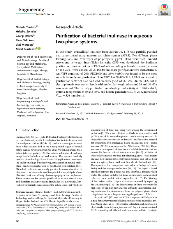 (PDF) Purification of bacterial inulinase in aqueous two-phase systems