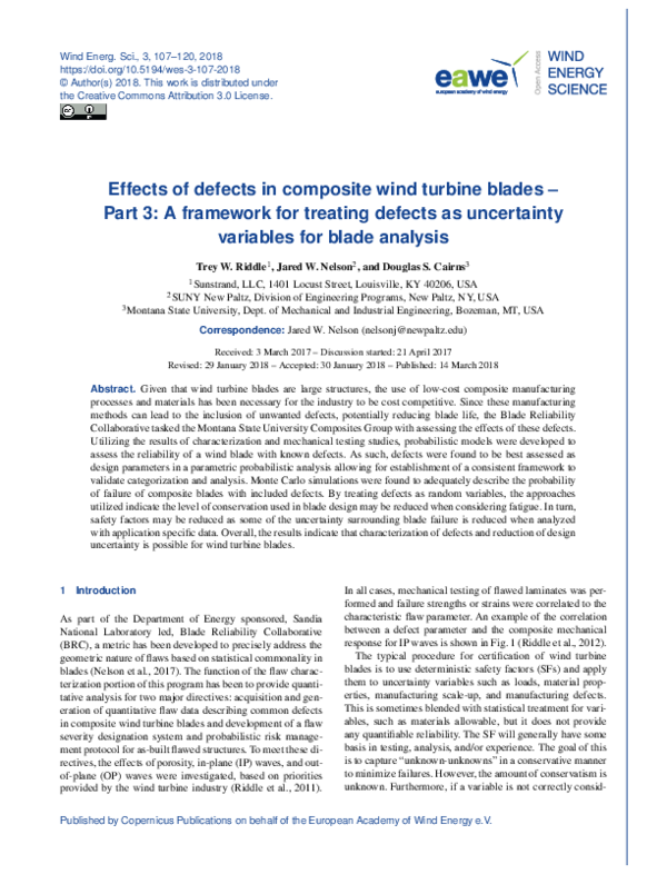 (PDF) Effects of defects in composite wind turbine blades – Part 3: A framework for treating ...