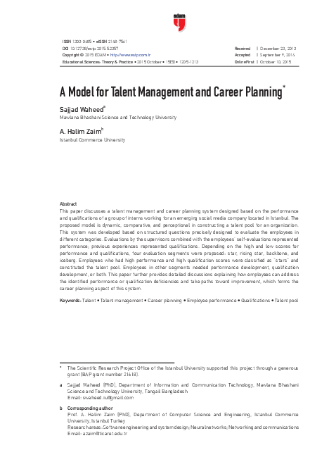 (PDF) A Model for Talent Management and Career Planning
