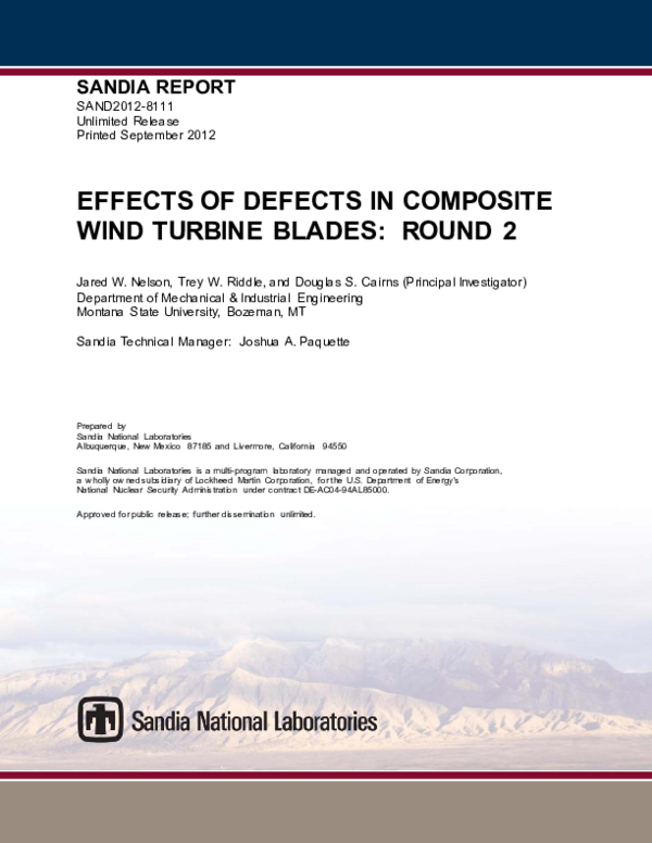 (PDF) Effects of defects in composite wind turbine blades. Round 2