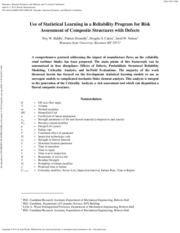 Pdf Use Of Statistical Learning In A Reliability Program For Risk Assessment Of Composite