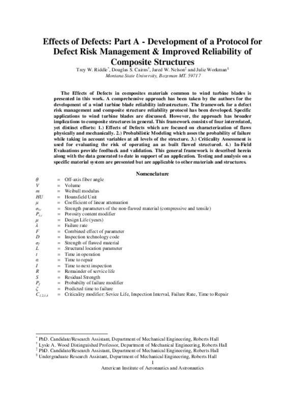 (PDF) Effects of Defects: Part A - Development of a Protocol for Defect ...