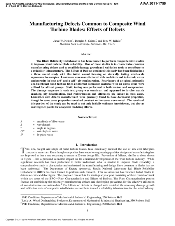 Pdf Manufacturing Defects Common To Composite Wind Turbine Blades Effects Of Defects