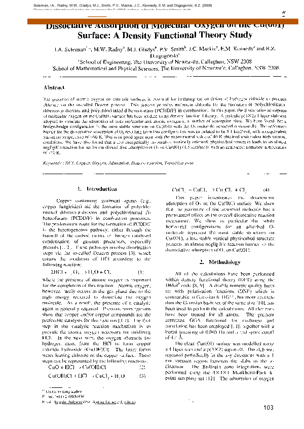 Pdf Dissociative Adsorption Of Molecular Oxygen On The Cu 001