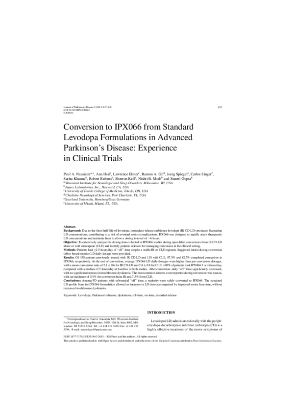 (PDF) Conversion to IPX066 from Standard Levodopa Formulations in ...