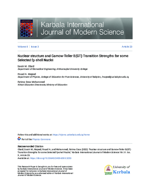 (PDF) Nuclear structure and Gamow-Teller B(GT) Transition Strengths for ...