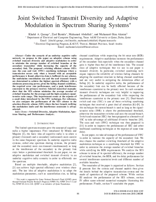 Joint Switched Transmit Diversity And Adaptive Modulation In Spectrum