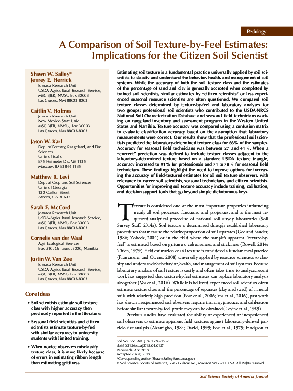 (PDF) A Comparison of Soil Texture-by-Feel Estimates: Implications for ...