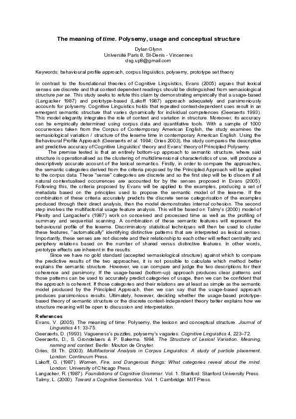 (PDF) The meaning of time . Polysemy , usage and conceptual structure