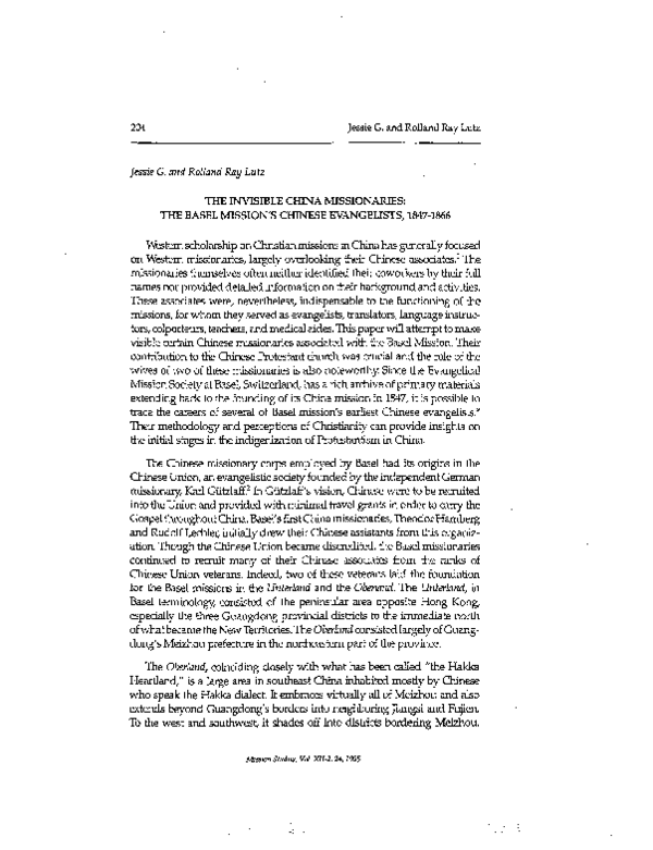 (PDF) The Invisible China Missionaries: the Basel Mission's Chinese ...