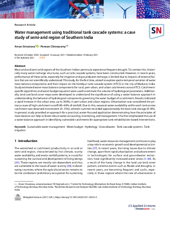(PDF) Water management using traditional tank cascade systems: a case ...