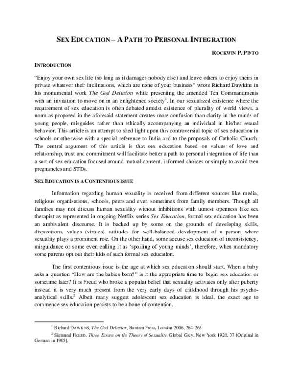 Pdf Sex Education A Path To Personal Integration