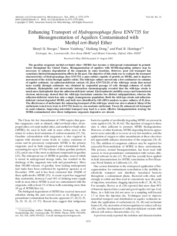 (PDF) Enhancing Transport of Hydrogenophaga flava ENV735 for Bioaugmentation of Aquifers ...
