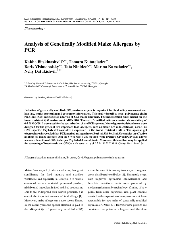(PDF) Analysis of Genetically Modified Maize Allergens by PCR