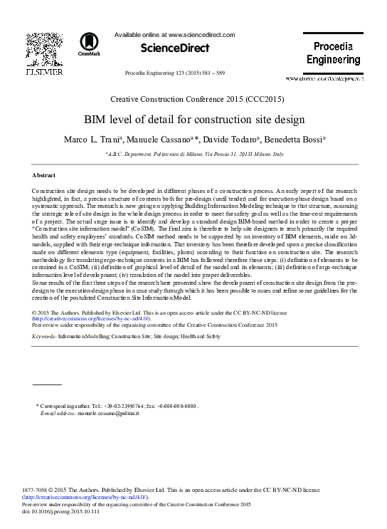 (PDF) BIM Level of Detail for Construction Site Design