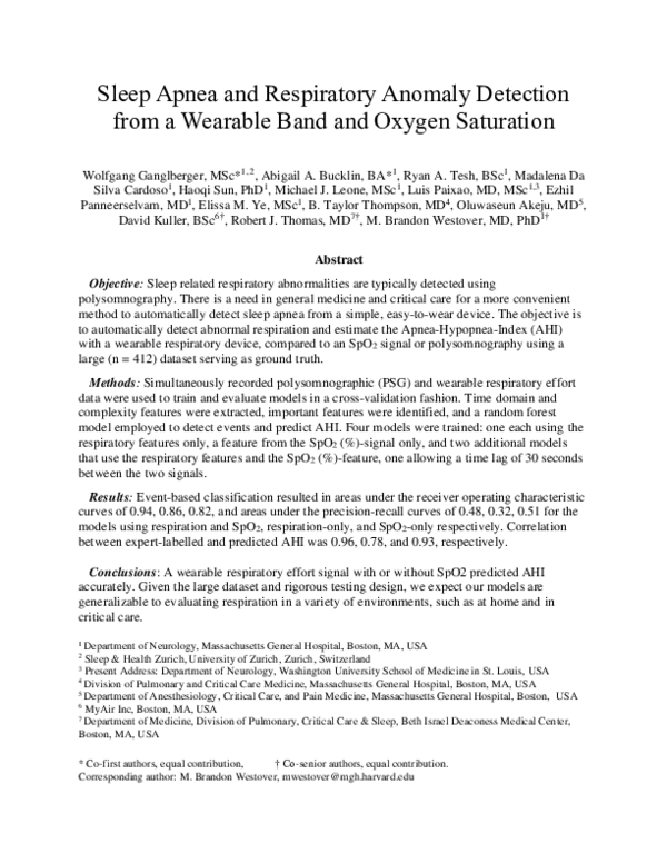 Pdf Detecting Sleep Apnea Using Wearable Devices And Spo2