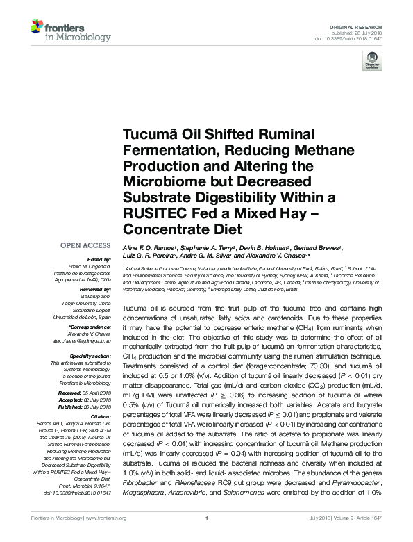 (PDF) Tucumã Oil Shifted Ruminal Fermentation, Reducing Methane ...