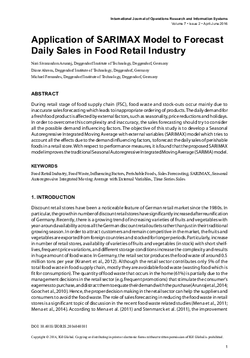 (PDF) Application of SARIMAX Model to Forecast Daily Sales in Food ...