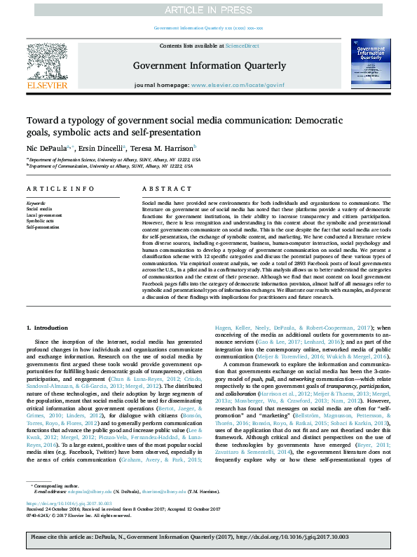 (PDF) Toward a typology of government social media communication ...