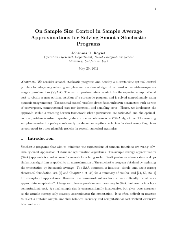 (PDF) On sample size control in sample average approximations for ...