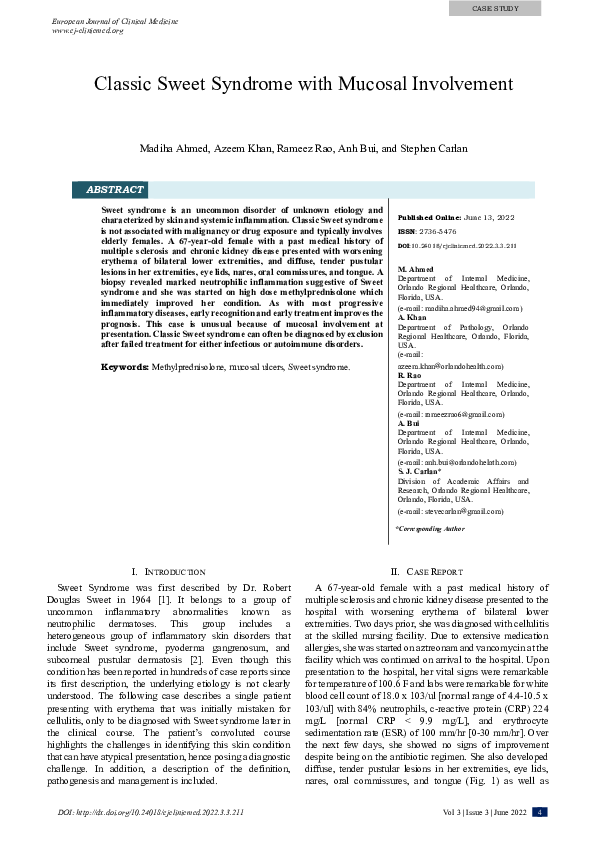 (PDF) Classic Sweet Syndrome with Mucosal Involvement