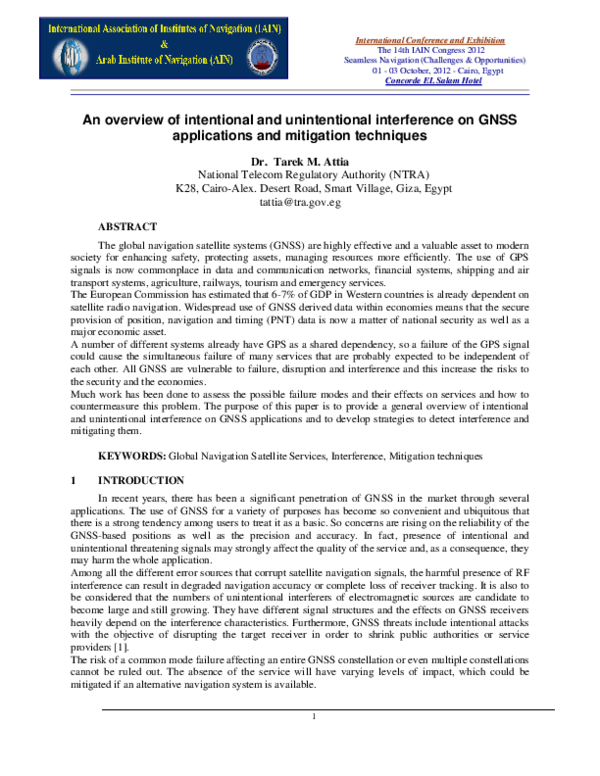 (PDF) An overview of intentional and unintentional interference on GNSS ...