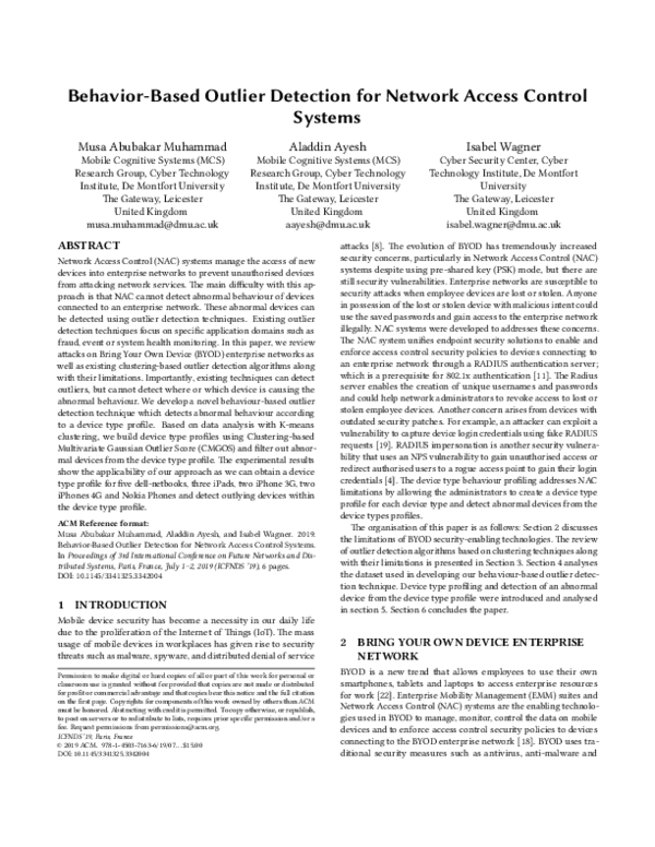 Pdf Behavior Based Outlier Detection For Network Access Control Systems