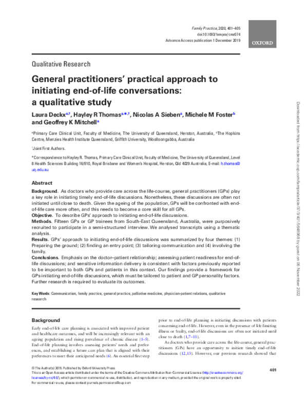(PDF) General practitioners’ practical approach to initiating end-of ...