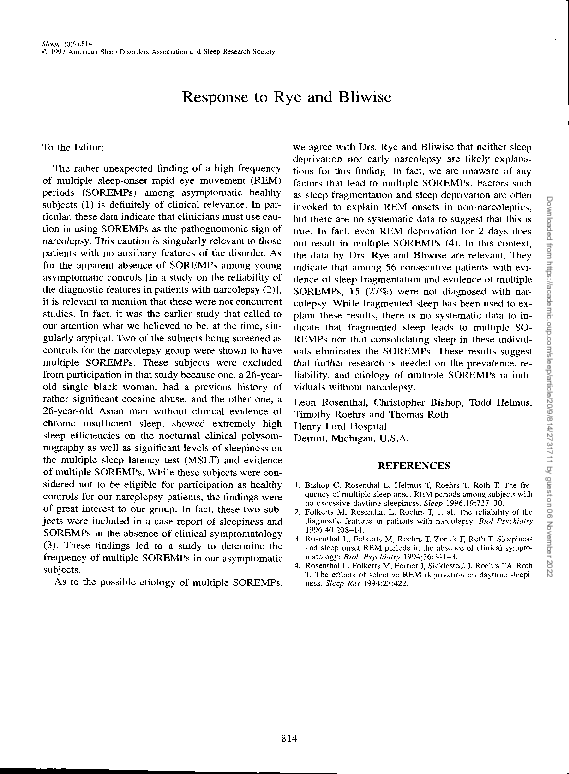 (PDF) Response to Rye and Bliwise