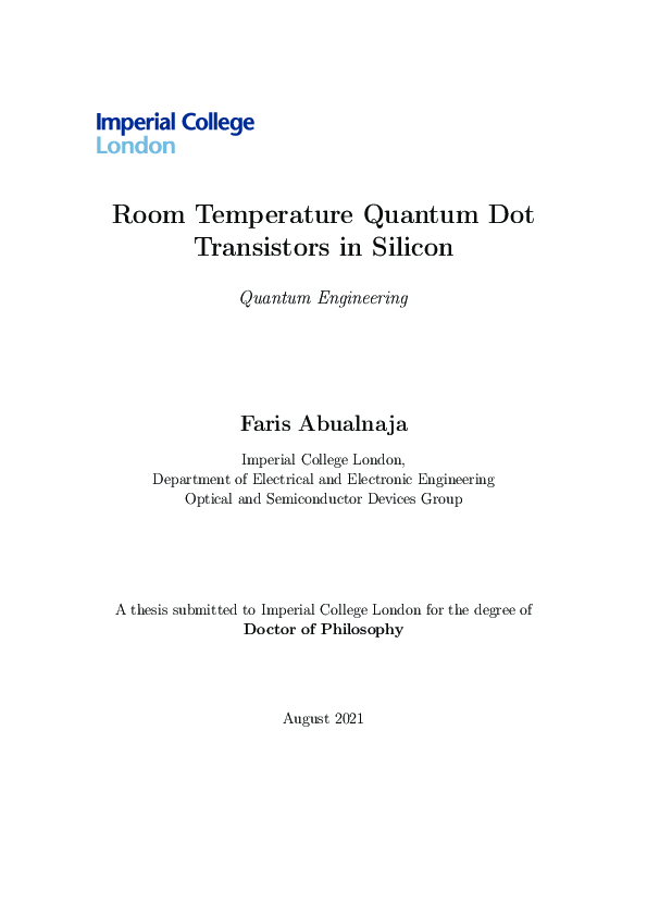 (PDF) Room temperature quantum dot transistors in silicon | Faris Abualnaja - Academia.edu