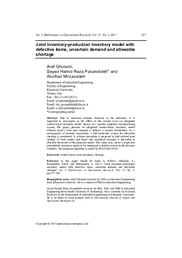 (PDF) Joint inventory-production inventory model with defective items ...